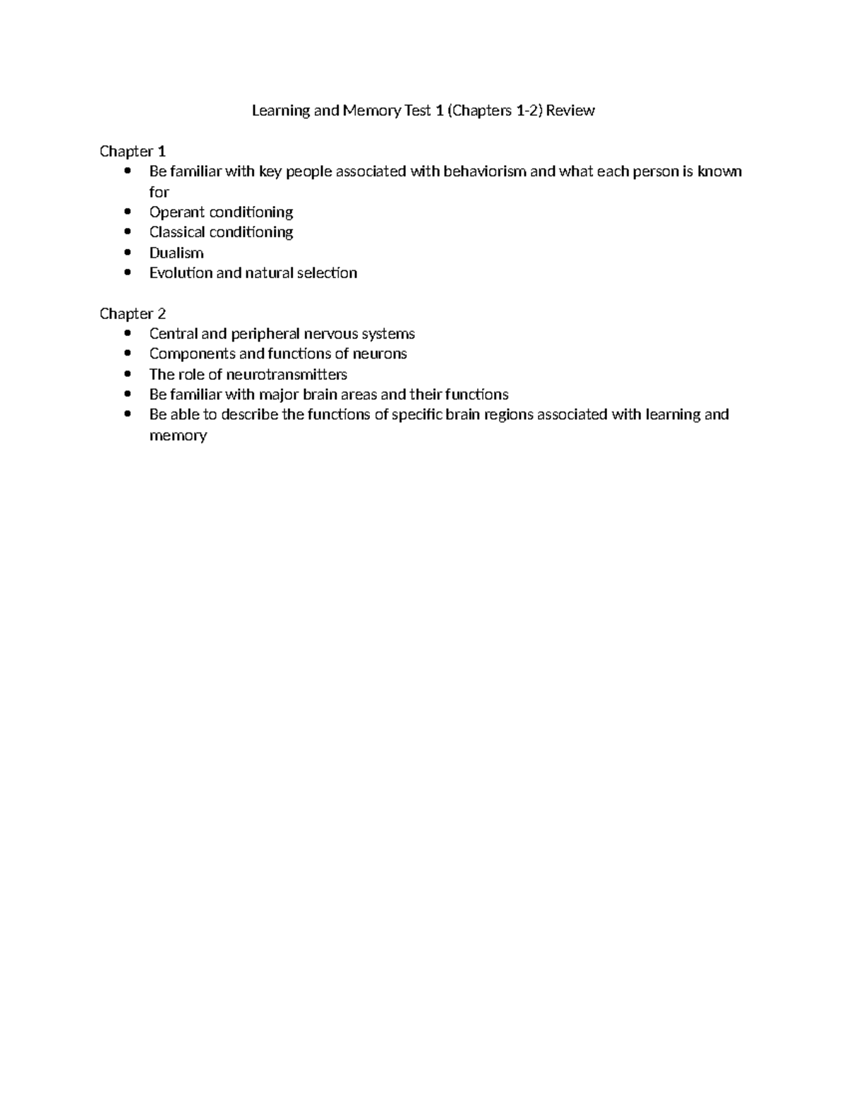 Learning and Memory Test Review (PSY 101): Chapters 1-2 Overview ...