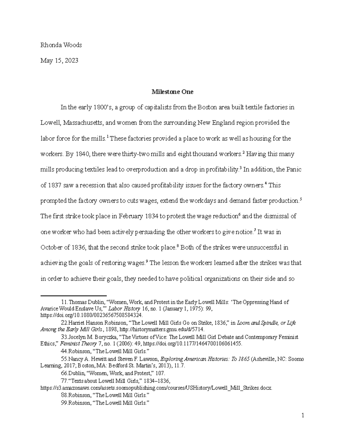 Milestone One - Context of the Lowell Mill Strikes and Reforms - Studocu
