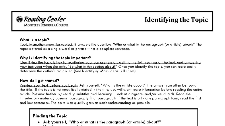 Identifying Topics: Key Strategies and Techniques for Note-Taking - Studocu