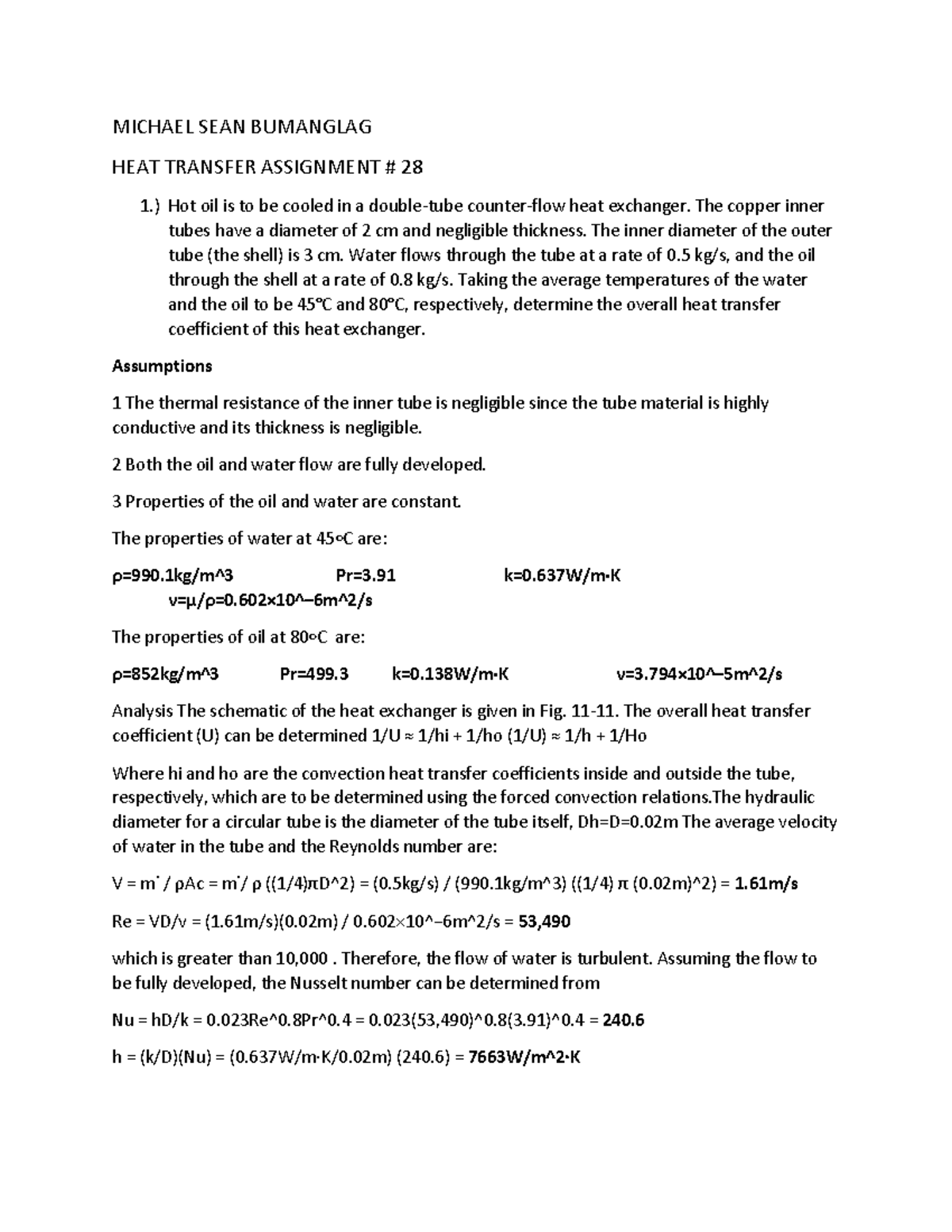 HEAT Transfer Assignment 28 - MICHAEL SEAN BUMANGLAG HEAT TRANSFER ...