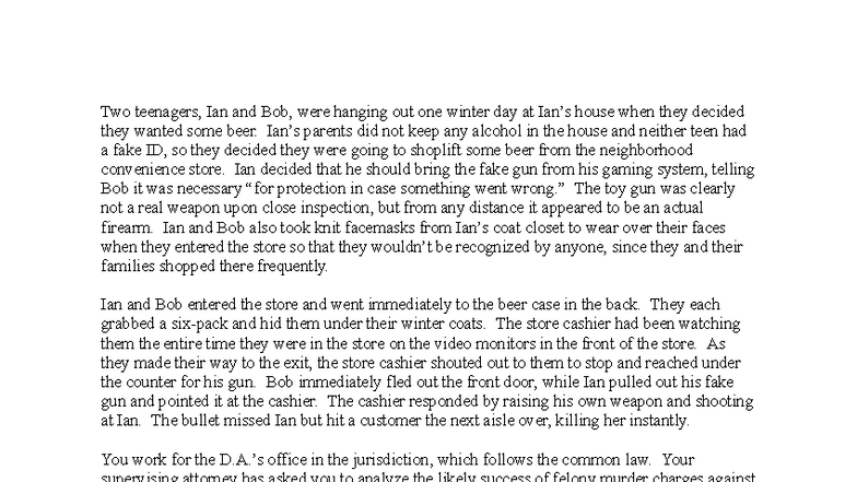 Felony Murder Analysis: Ian and Bob's Case Study - Studocu