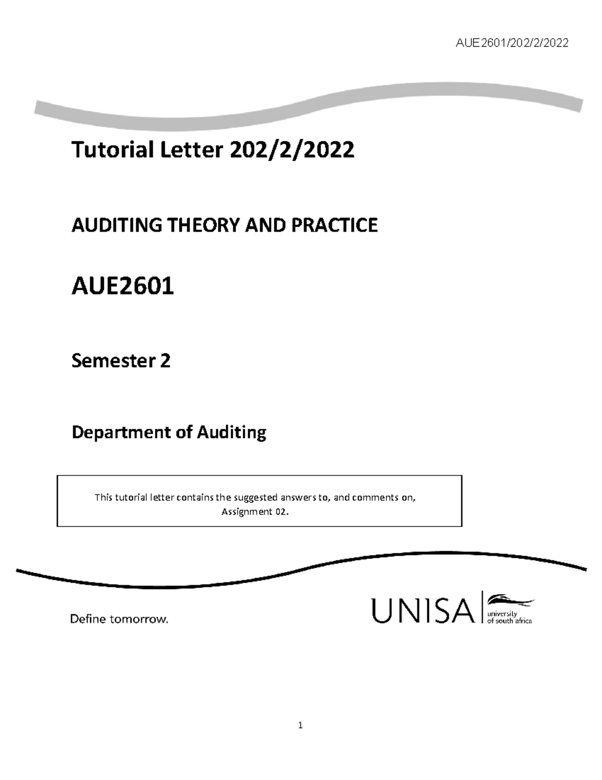 AUE2601 Sem 2 2022 Assignment 2 Suggested Solutions & Comments - Studocu