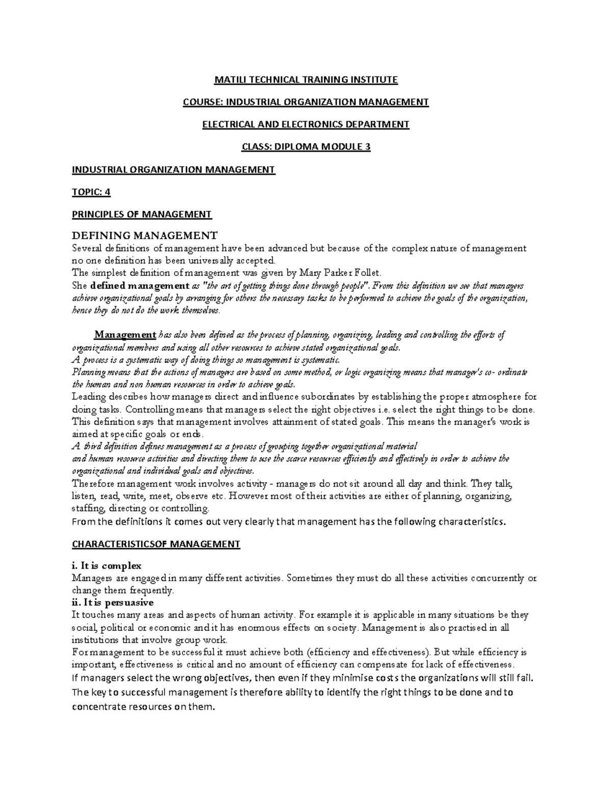 IOM 3: Principles of Management - Defining Management Concepts - Studocu