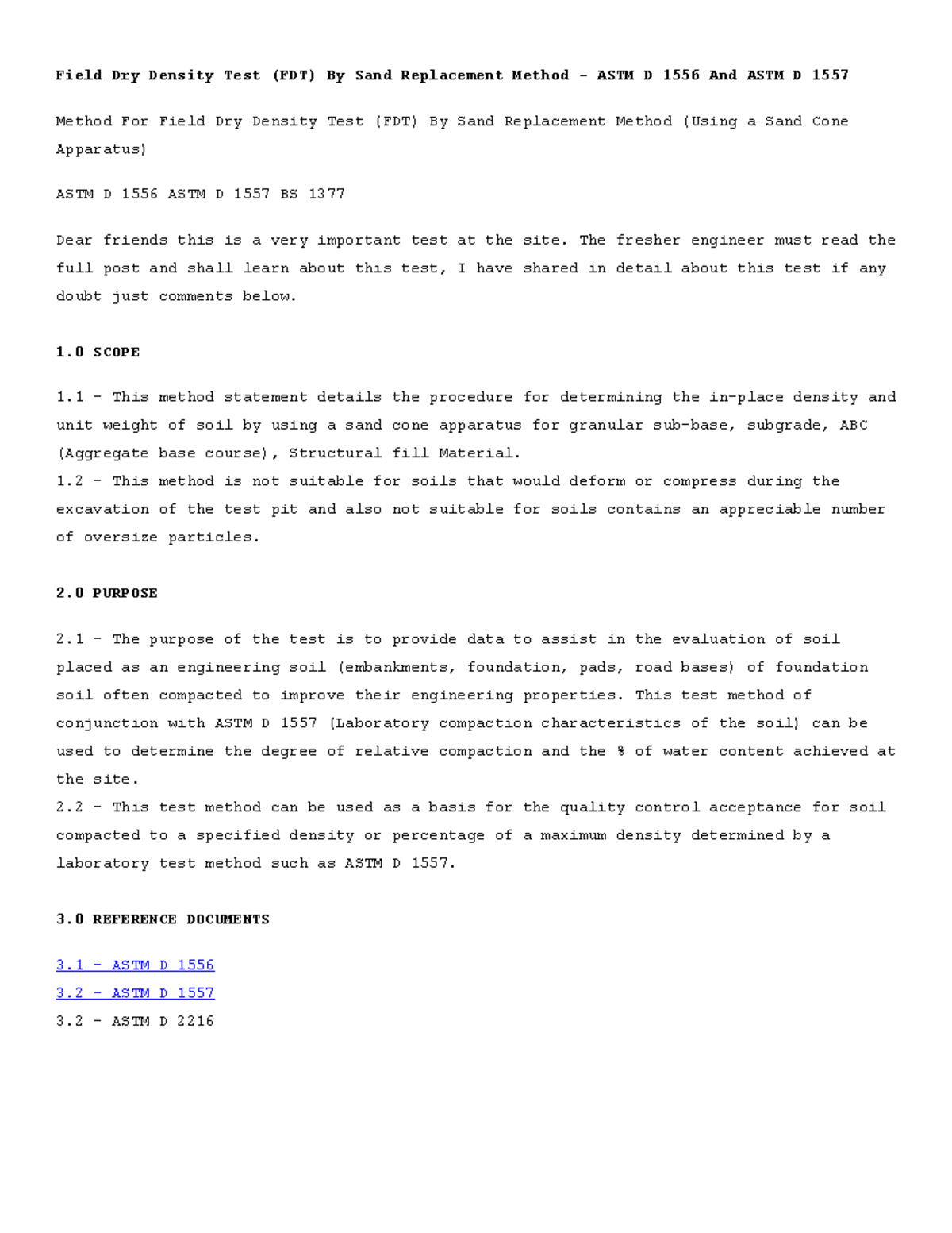 Field Dry Density Test (FDT) by Sand Replacement Method - ASTM D1556 ...
