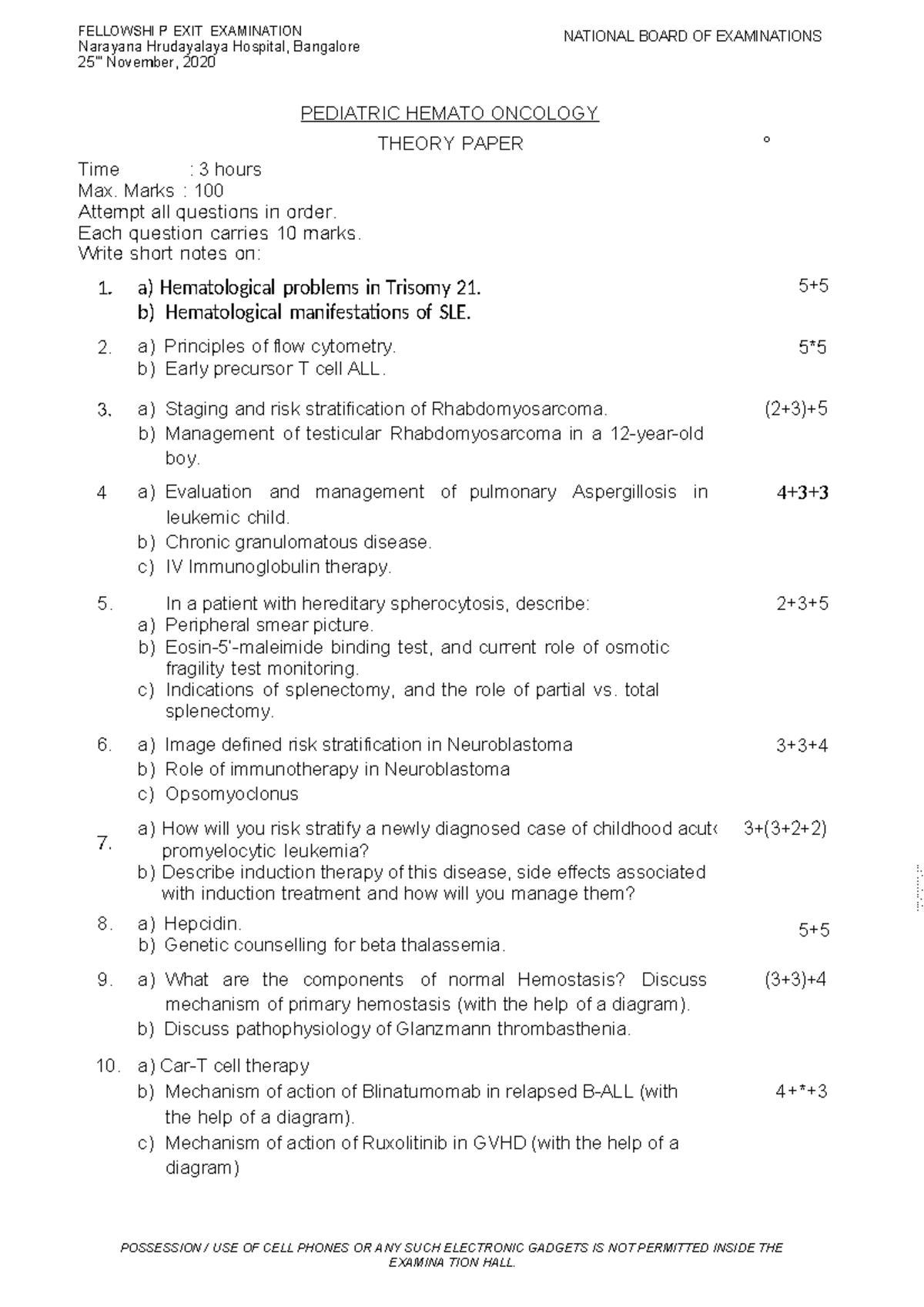 Pediatric Hemato-Oncology Exit Exam Notes - Nov 2020 - Studocu
