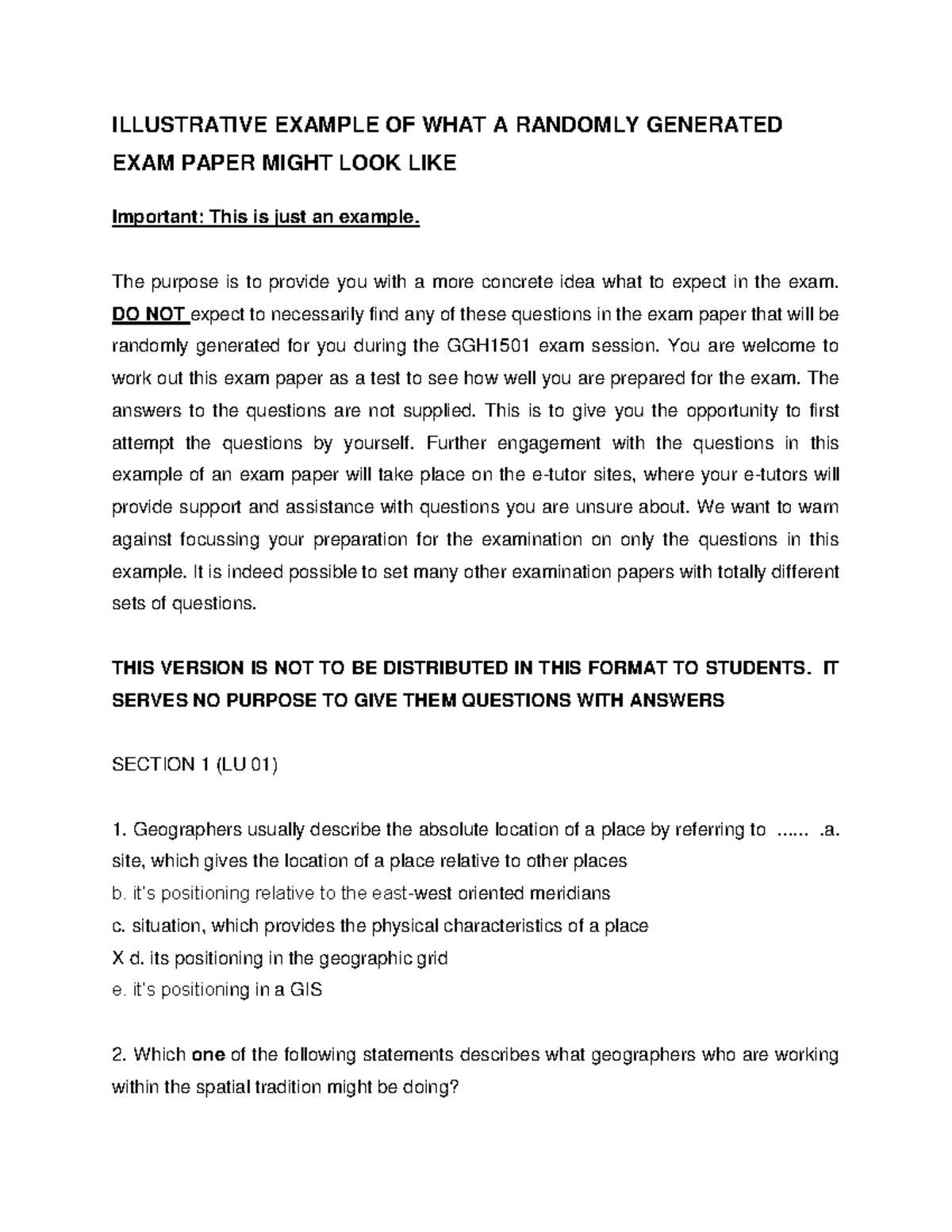 GGH1501 Mock Exam Questions and Memorandum Overview - Studocu