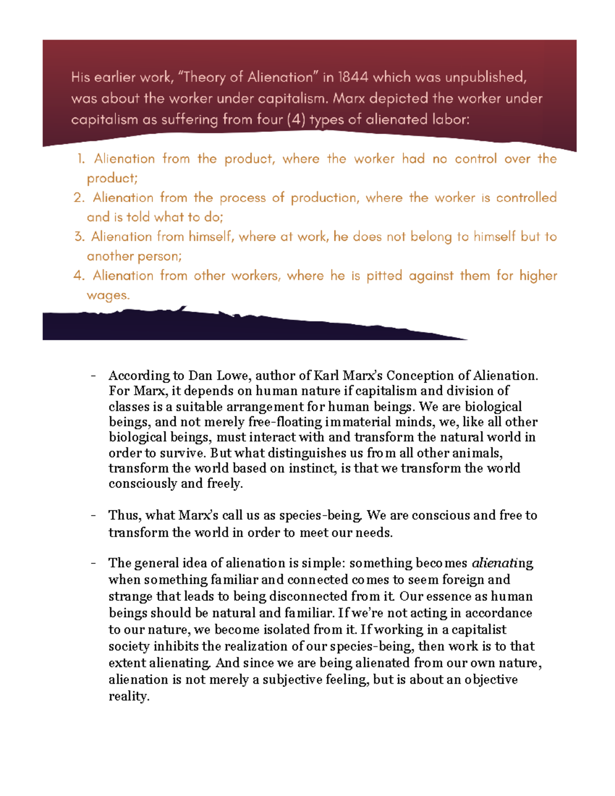 Theory of Alienation - Karl Marx - According to Dan Lowe, author of ...
