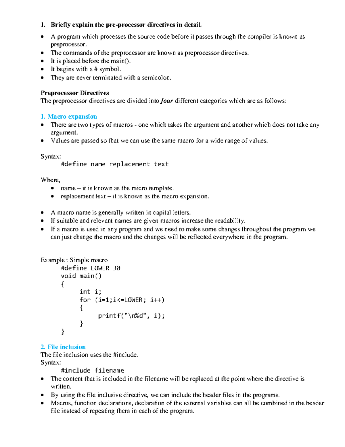 PPS Unit 3 QA: Detailed Explanation of Preprocessor Directives and File ...