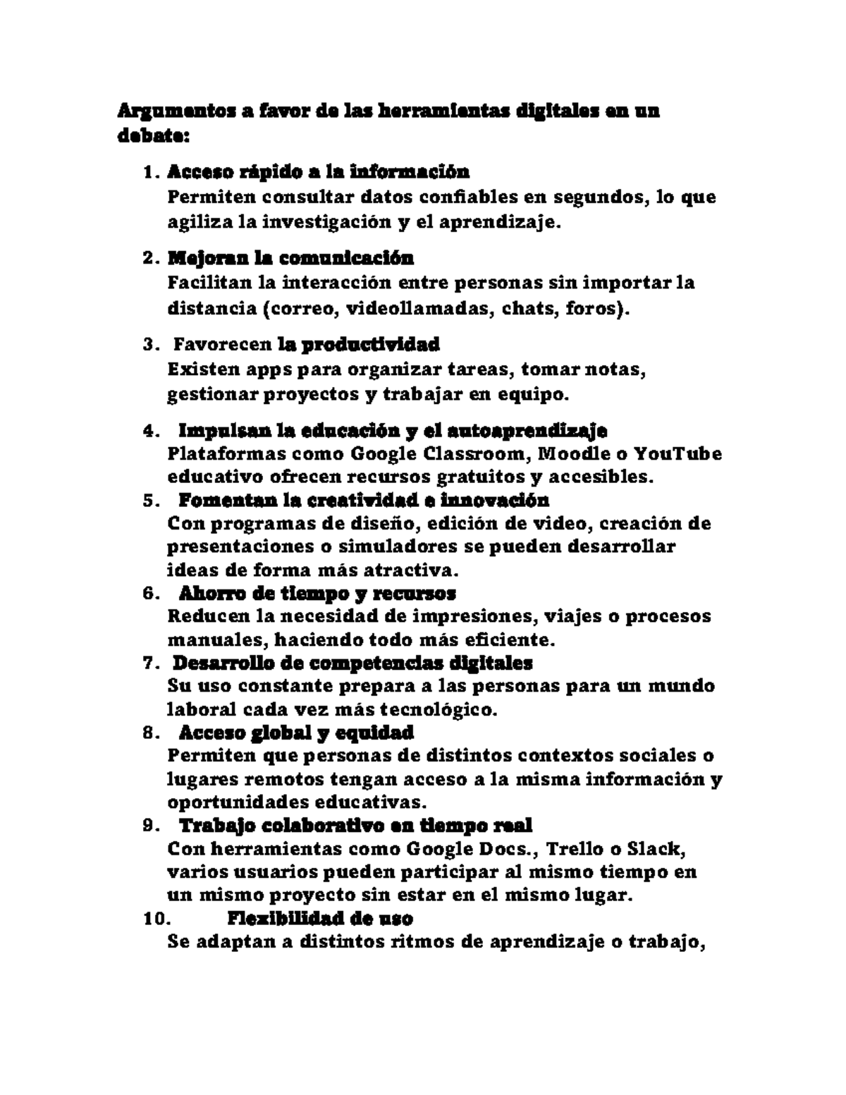 Argumentos a Favor de Herramientas Digitales en Debate 1 - Studocu