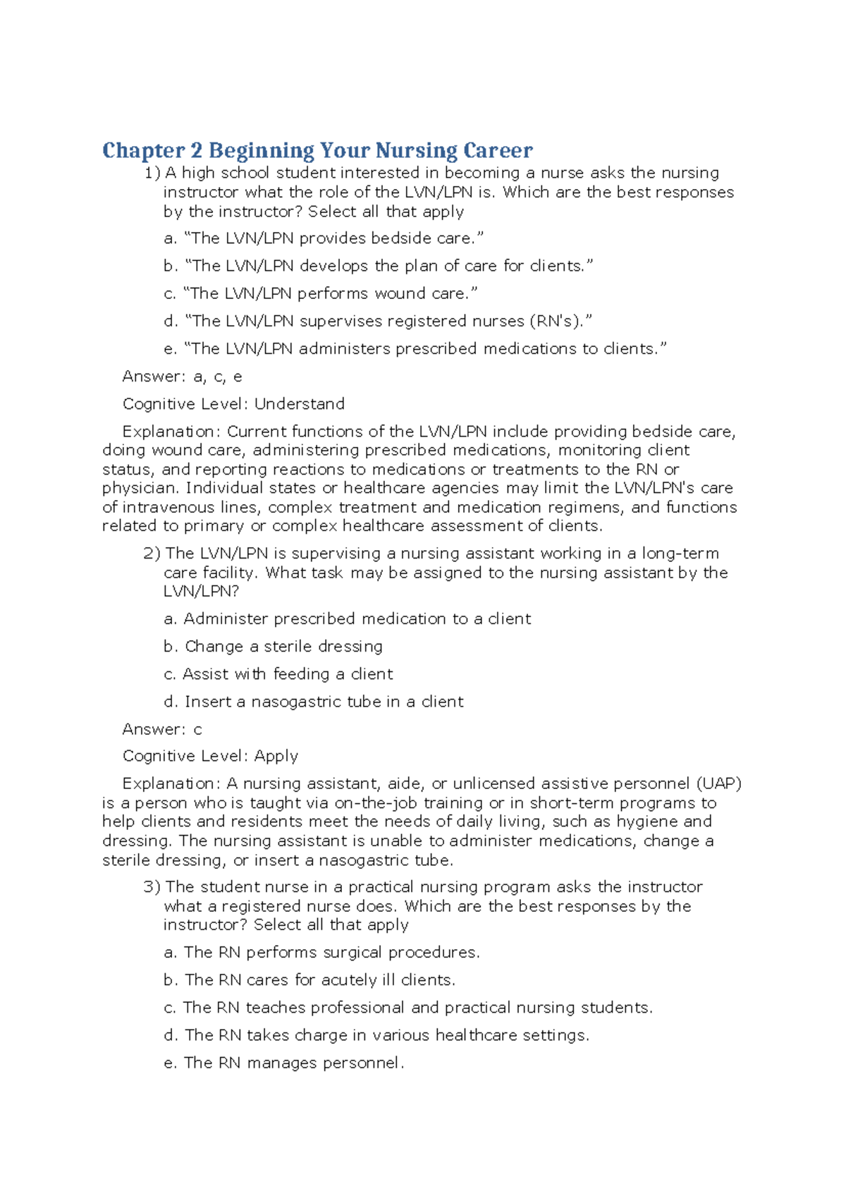 AQB Chapter 002 - Nursing Career Fundamentals and Roles - Studocu