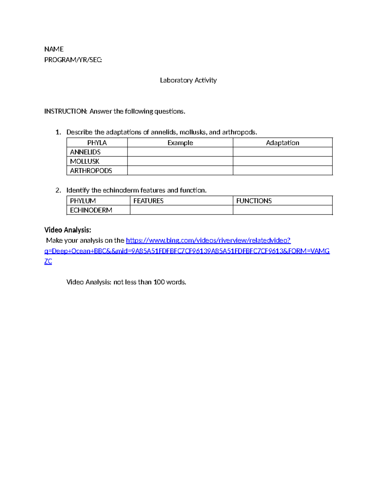 LAB ACT - ABOUT KINGDOM ANIMALIA UNDER PHYLUM CHORDATA - NAME PROGRAM ...