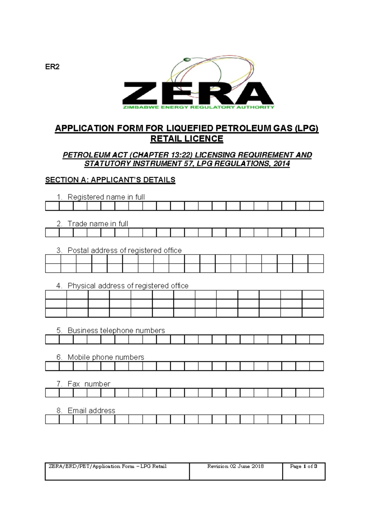 LPG Retail Licence Application Form - ZERA/ERD/PET - Revision 02/2018 ...