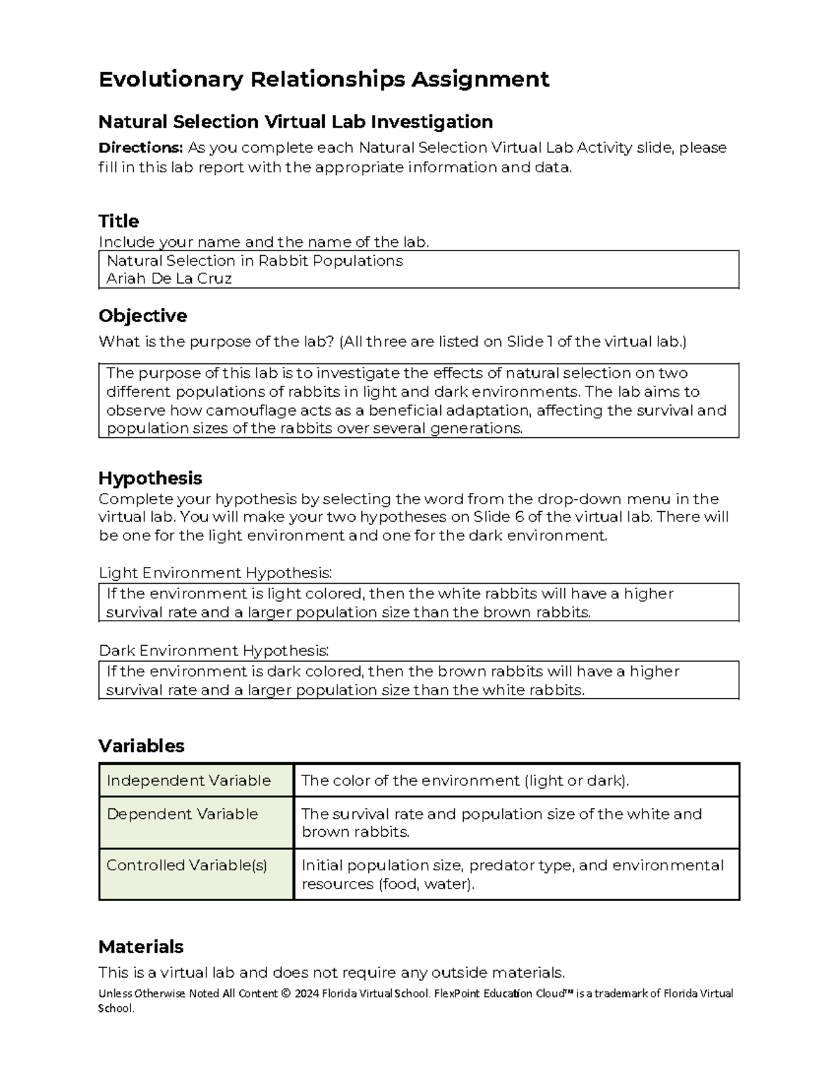 Evolutionary Relationships Assignment: Natural Selection in Rabbit ...