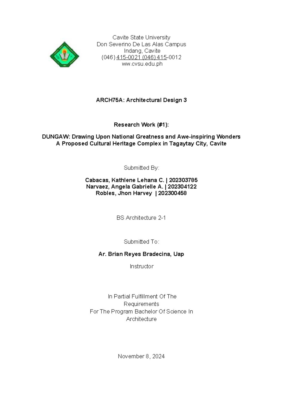 ARCH75A: Research on Proposed Cultural Heritage Complex in Tagaytay ...