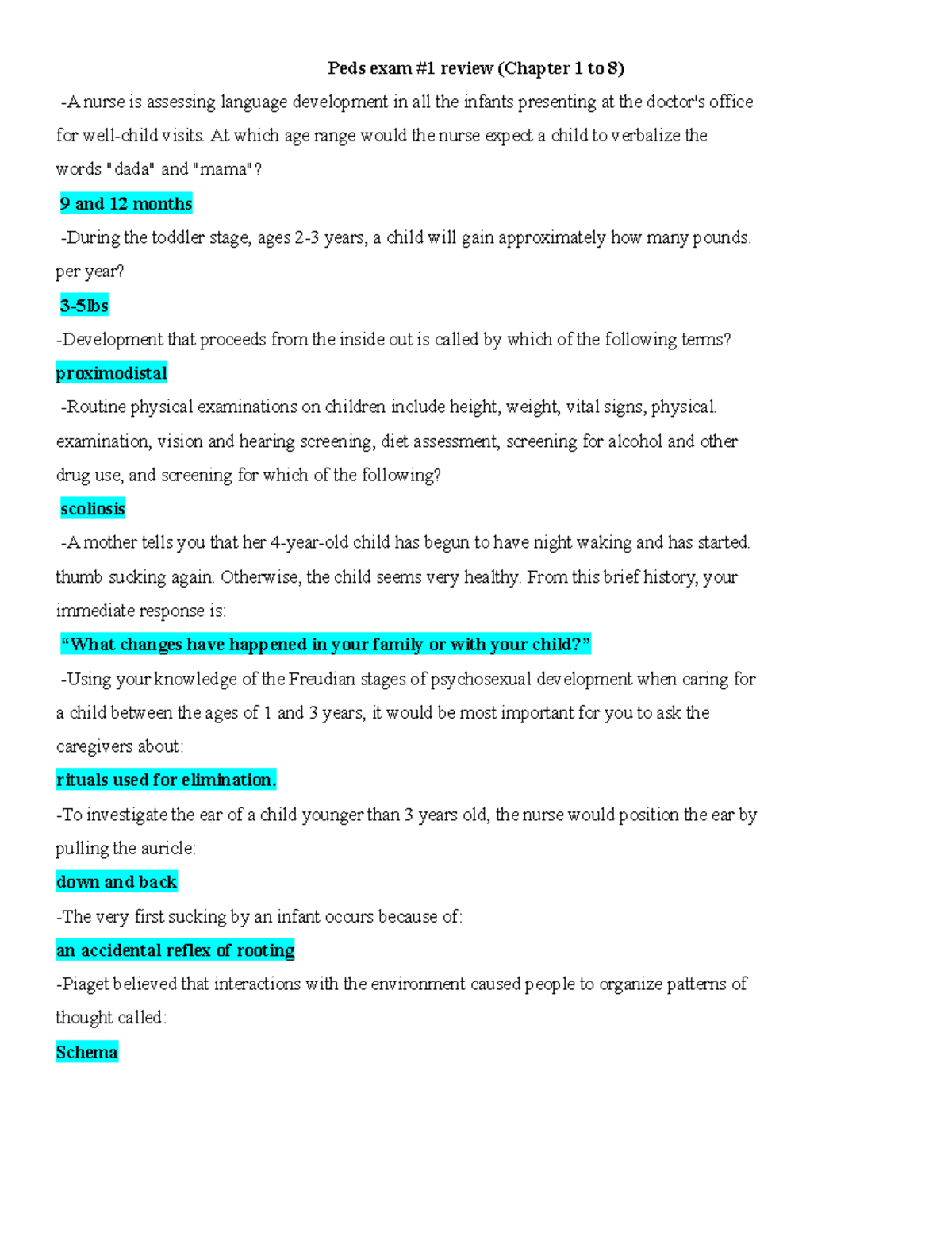 Peds 101: Exam #1 Review Guide (Chapters 1-8) for Nursing Students ...