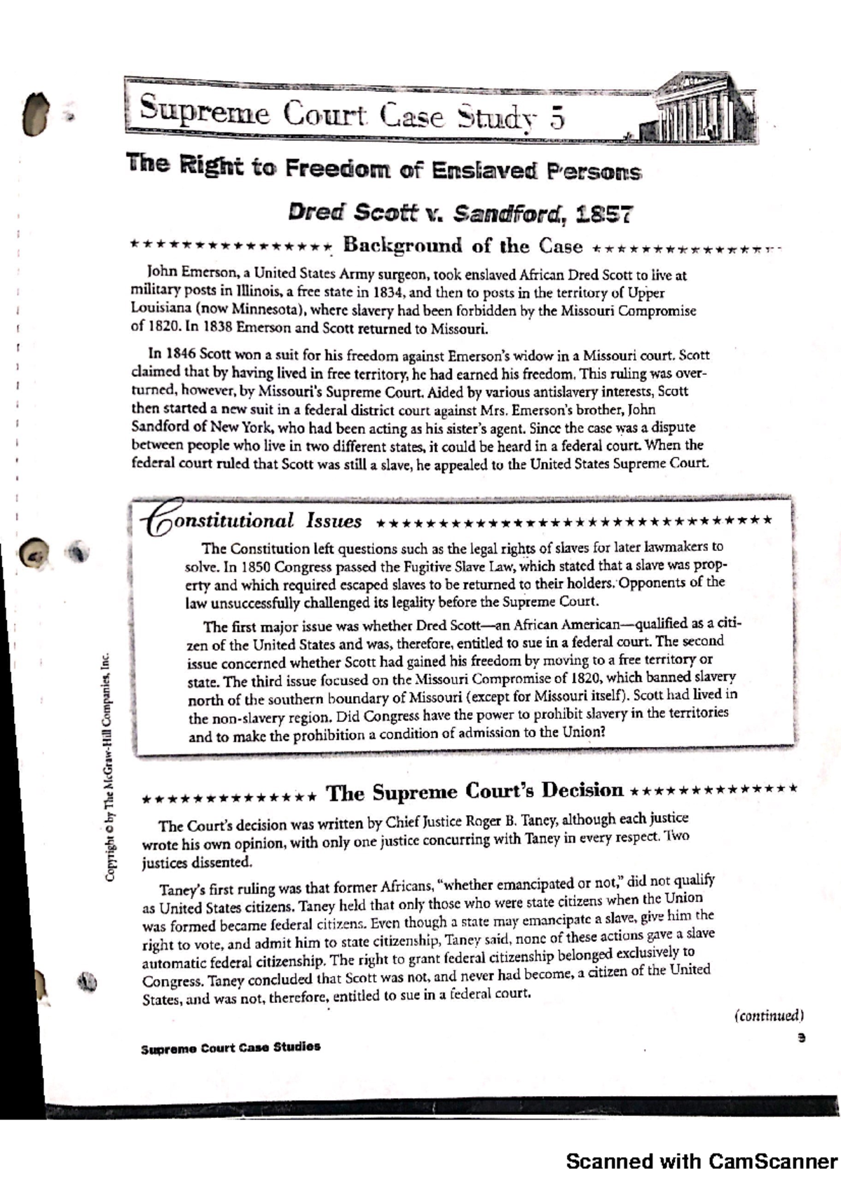 Supreme Court Case Study: Dred Scott v. Sandford (1857) Analysis - Studocu