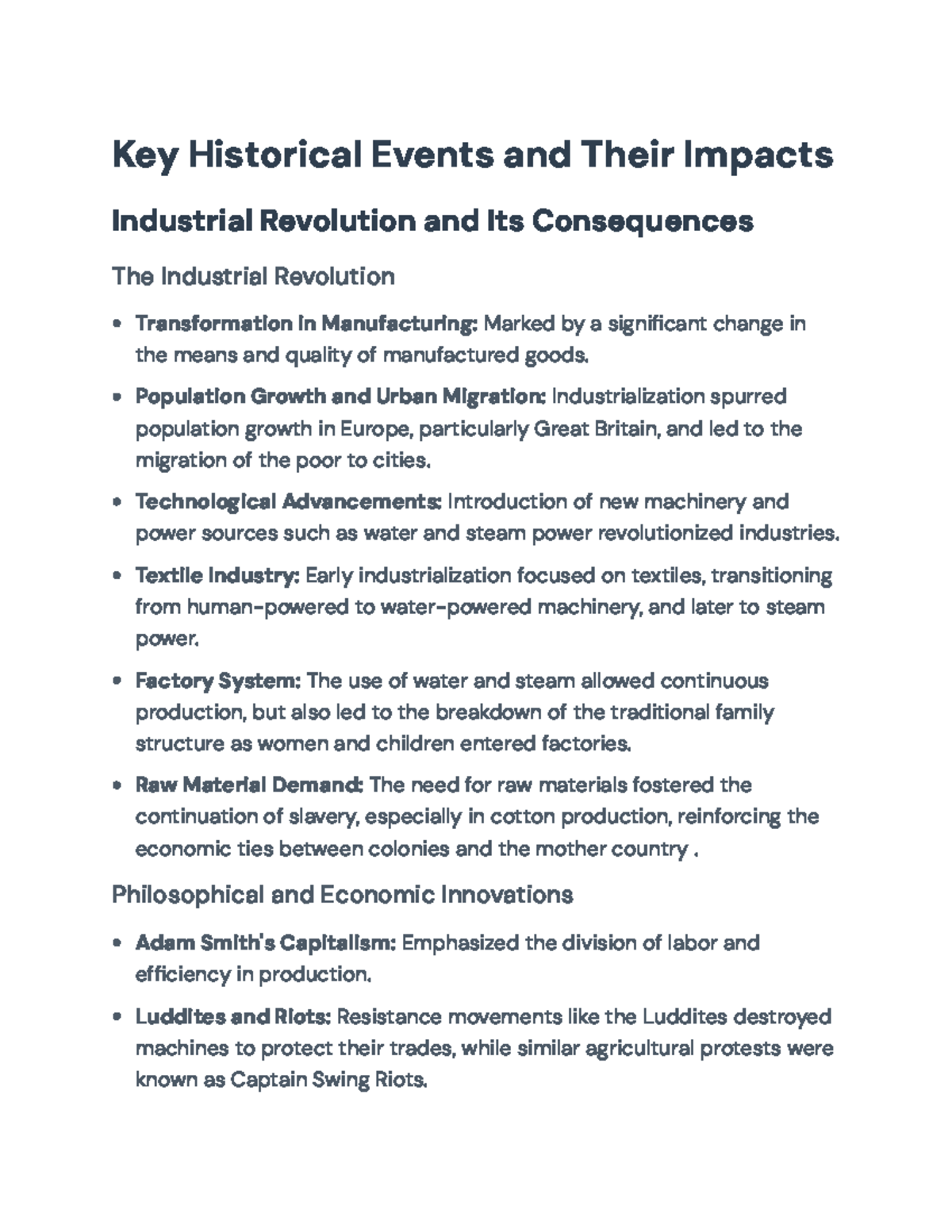 Key Historical Events and Their Impacts: Industrial Revolution to WWI ...
