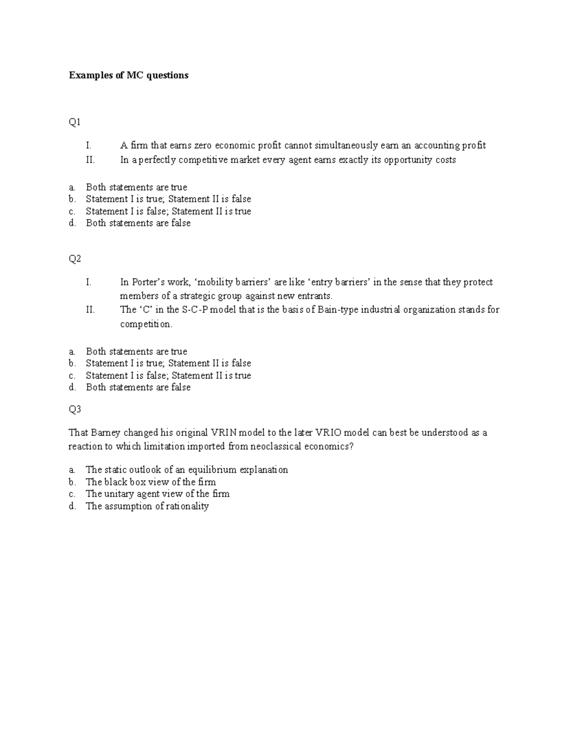 MC Questions Examples for Canvas Exam on Strategic Management - Studeersnel