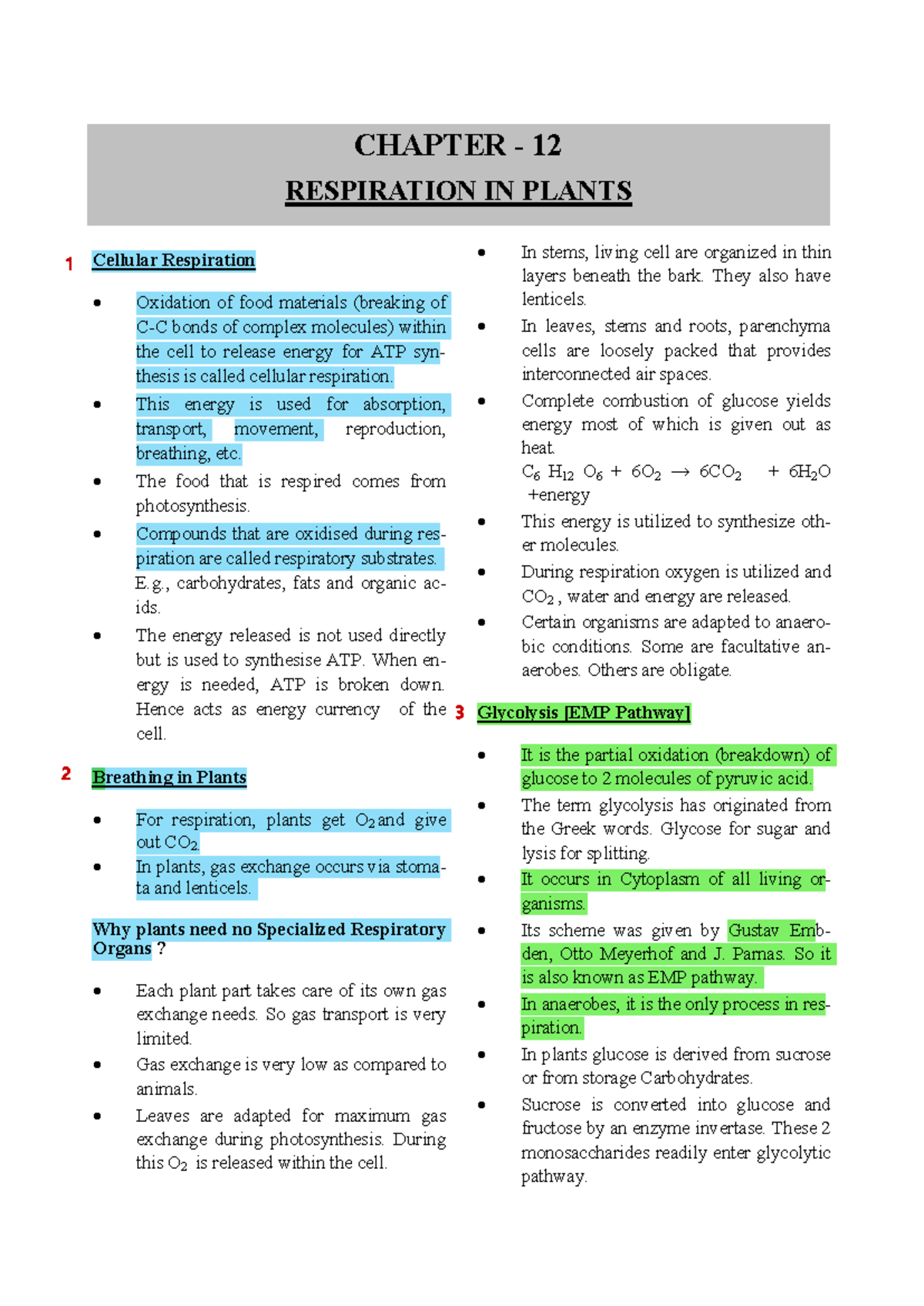 CHAPTER 12: RESPIRATION IN PLANTS - Cellular Respiration Overview - Studocu
