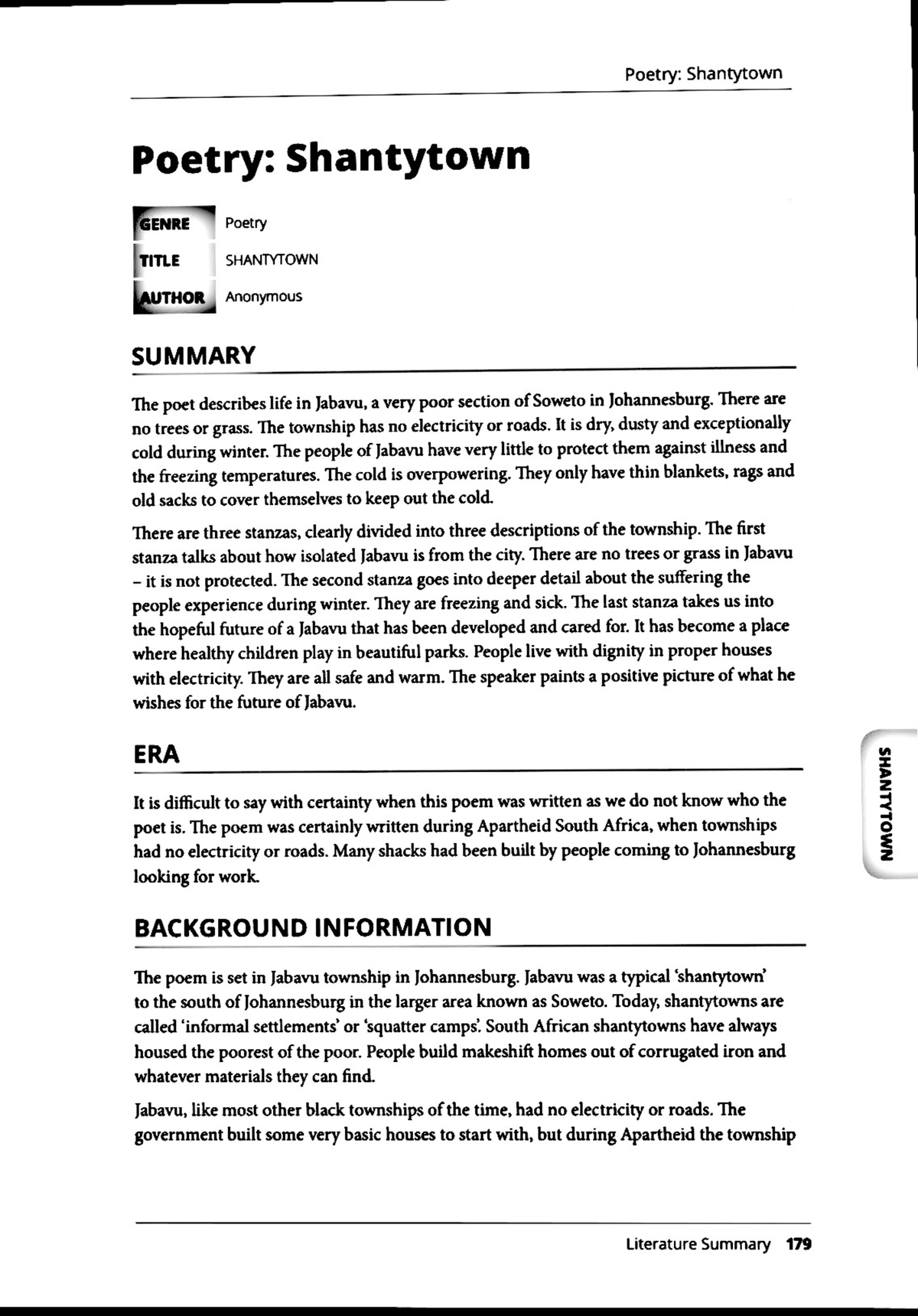 Grade 11 English Poetry Analysis: "Shantytown" Summary & Themes - Studocu