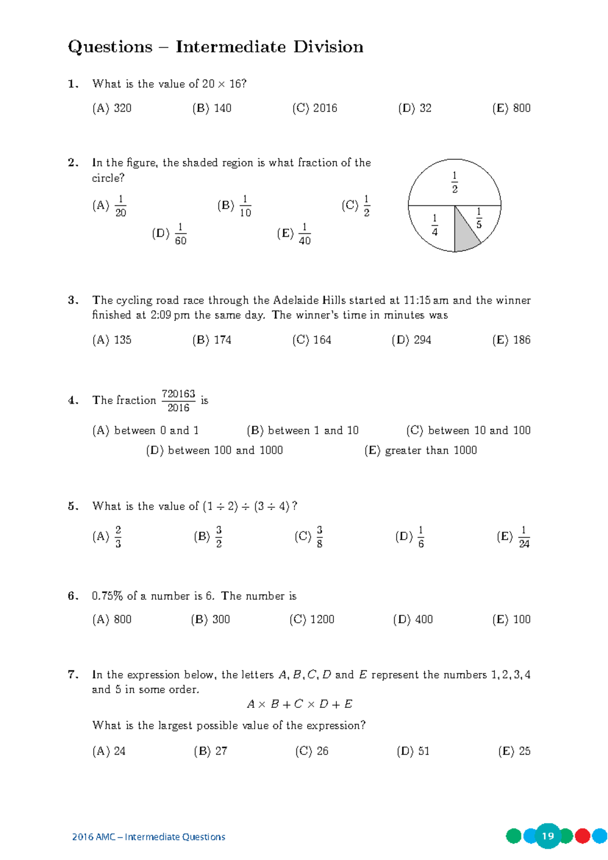 2016 AMC Intermediate Years 9 and 10 Questions Australian Mathematics ...