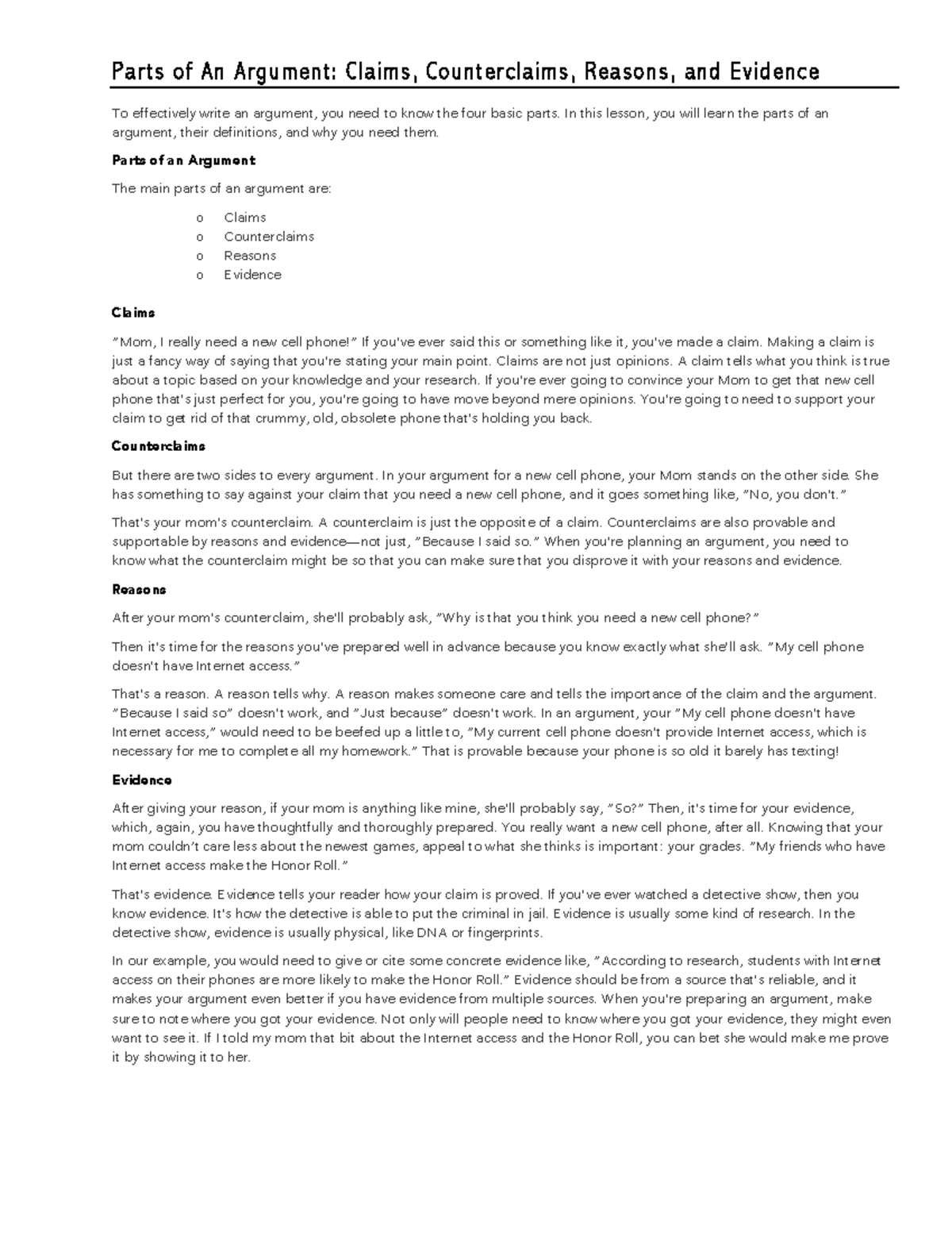 Argument notes - Goodluck - Parts of An Argument: Claims, Counterclaims ...