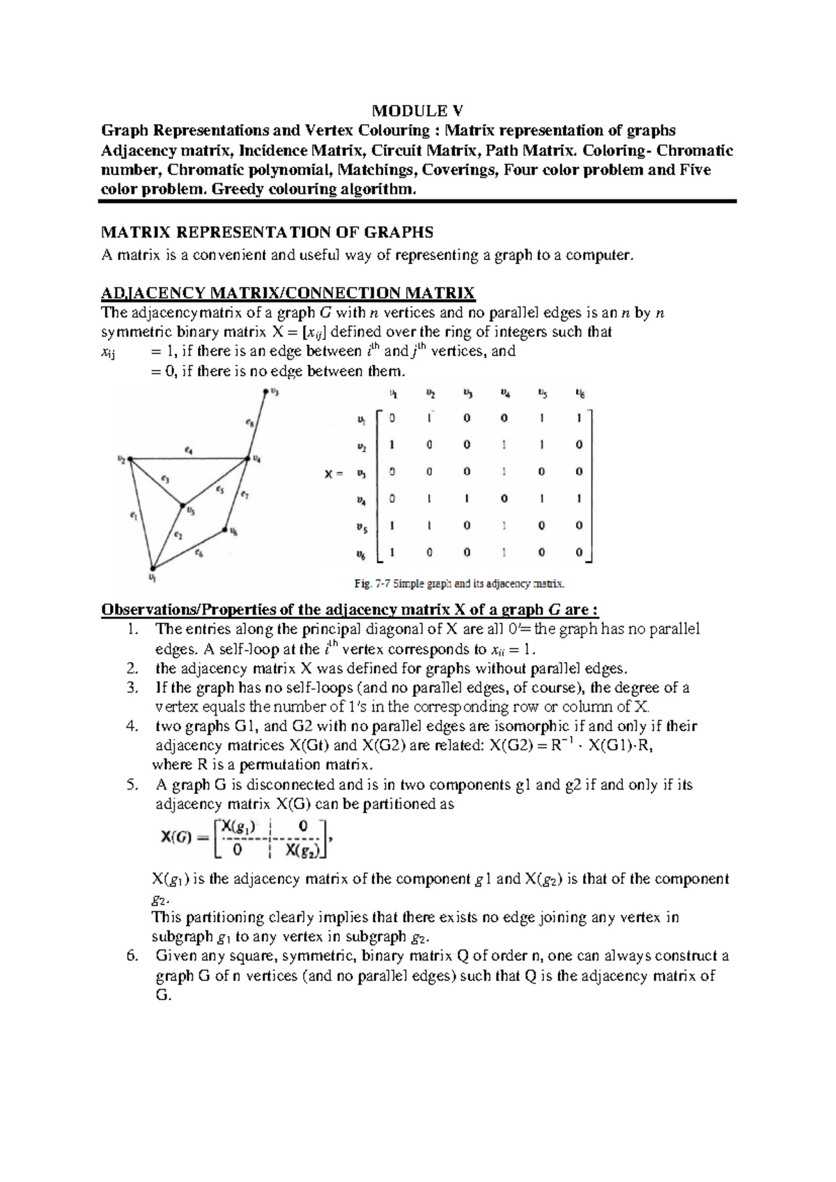Module 5 MAT206 Graph Theory - MODULE V Graph Representations and ...