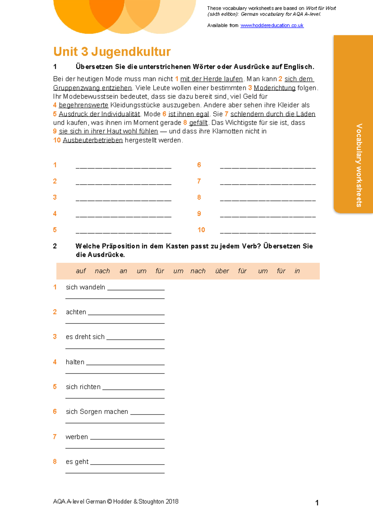 AQA A-Level German Writing Task: Vocabulary & Grammar Worksheets - Studocu