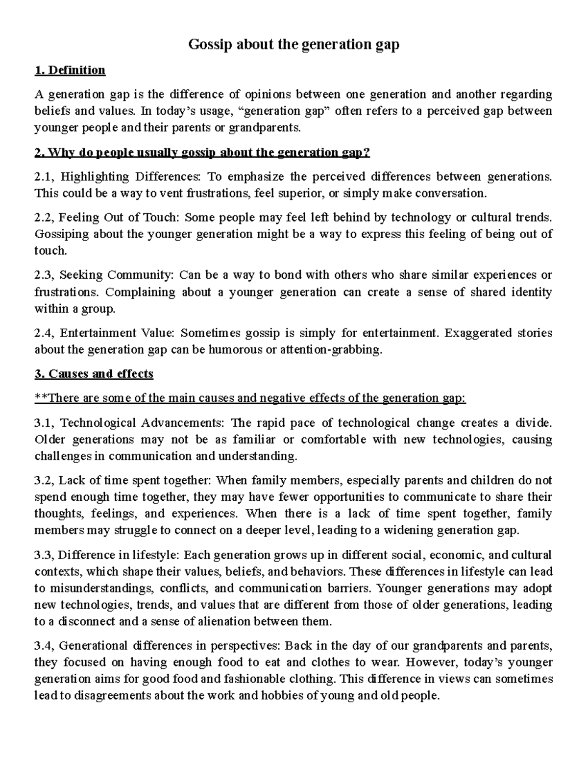 Understanding the Generation Gap: Causes, Effects, and Gossip Insights - Studocu