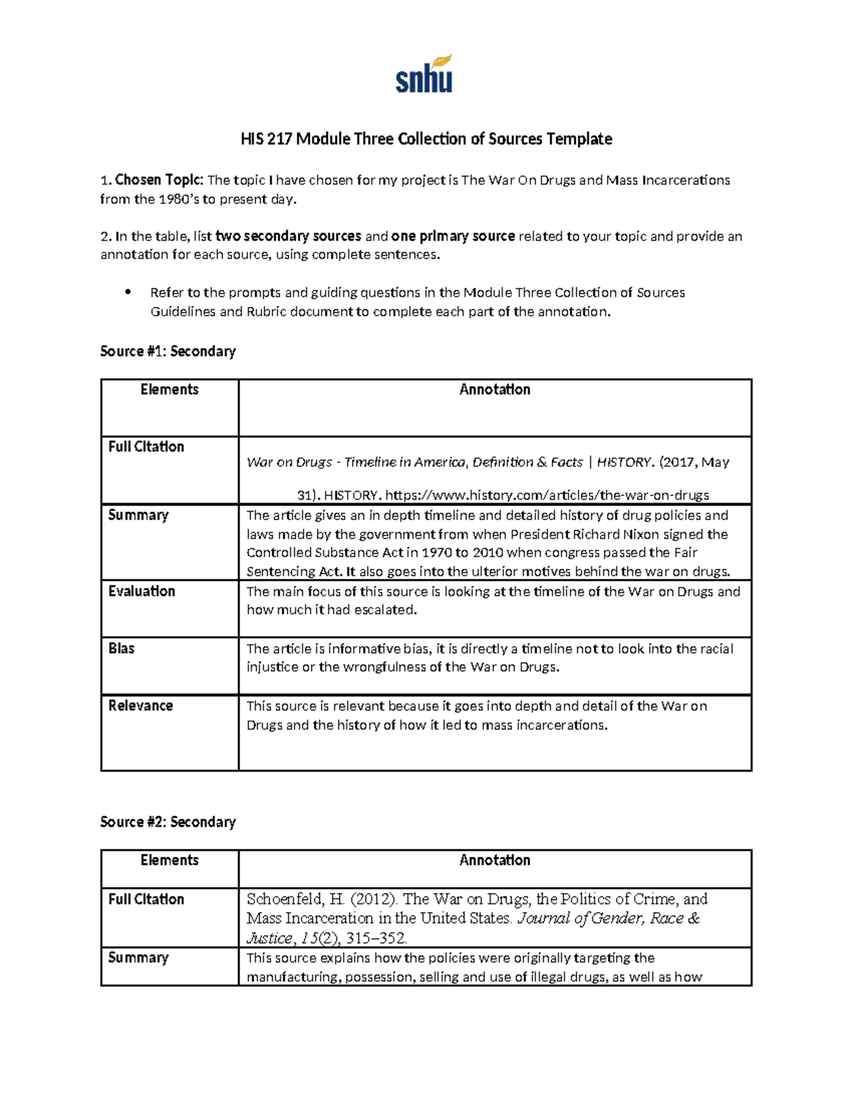 HIS 217 Module Three: Sources on War on Drugs & Mass Incarceration ...