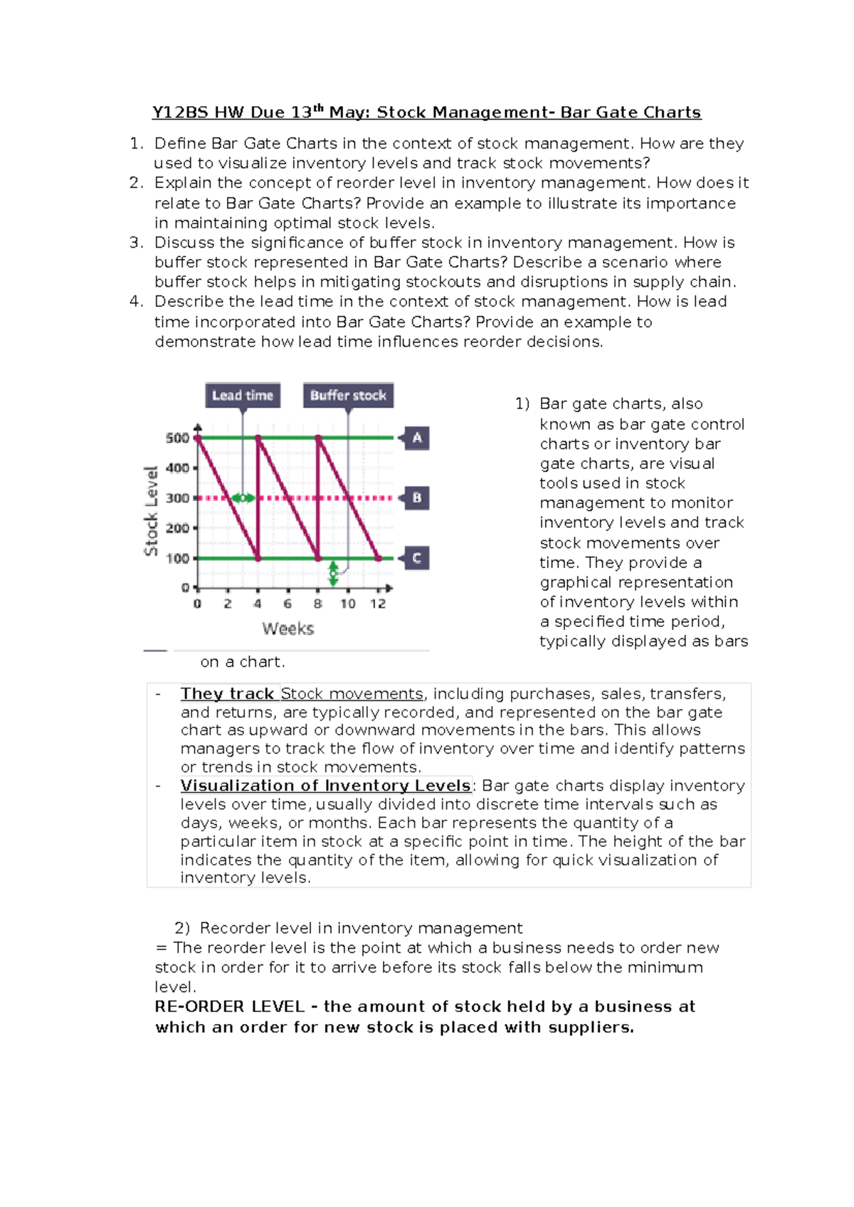 inventory charts - Y12BS HW Due 13th May: Stock Management- Bar Gate ...