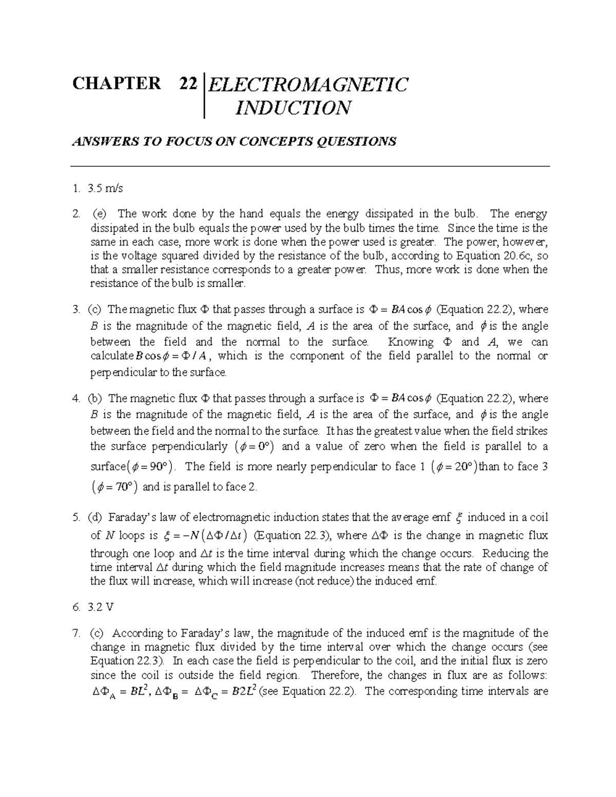 Chapter 22 ISM 11E - electromagnetic induction concepts and problems ...