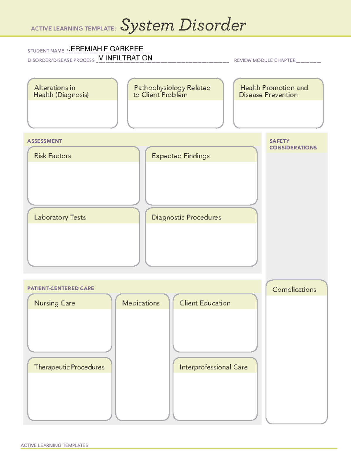 IV Infiltration - FOR STUDY - ACTIVE LEARNING TEMPLATES System Disorder ...