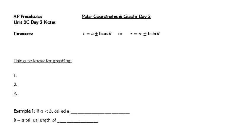 AP Precalculus Unit 2C Day 2 Notes on Polar Coordinates & Limacons ...
