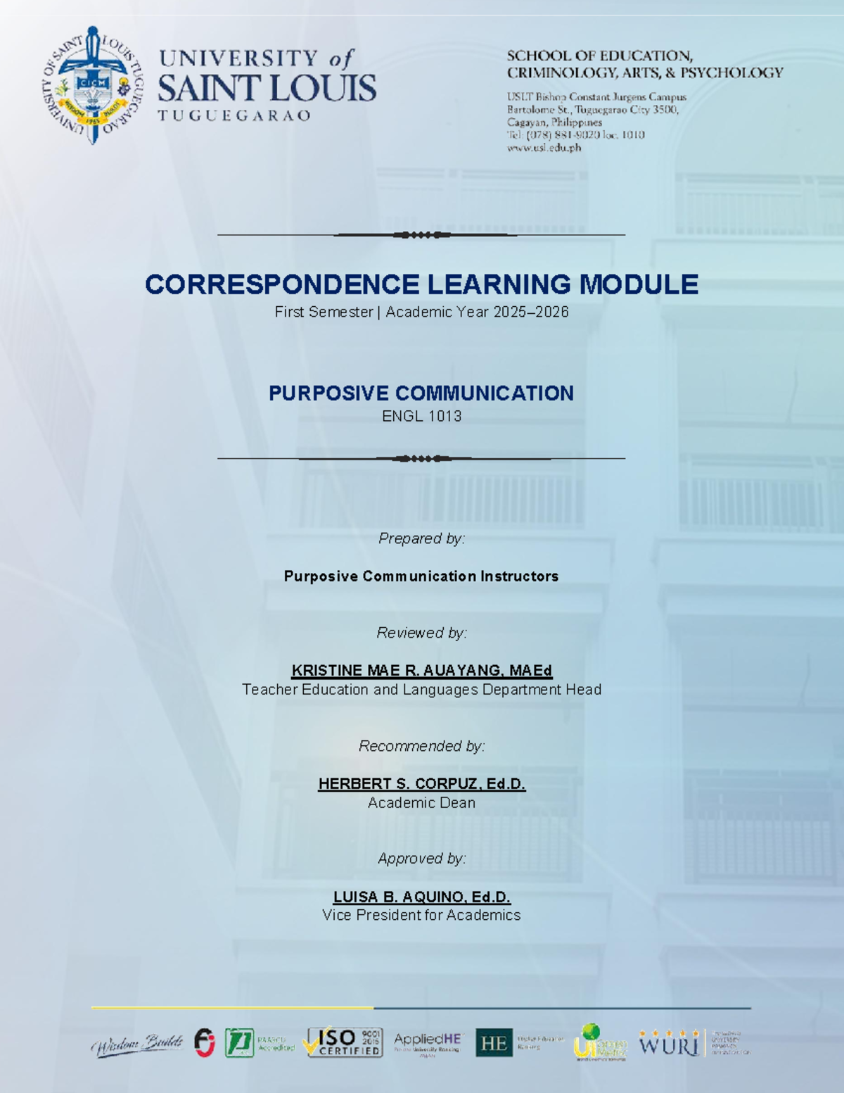 Purposive Communication Learning Module ENGL 1013: Lesson 1 Overview - Studocu