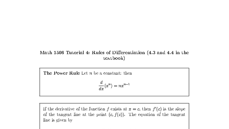 Math 1506 Tutorial 4: Exploring the Power and Quotient Rules - Studocu