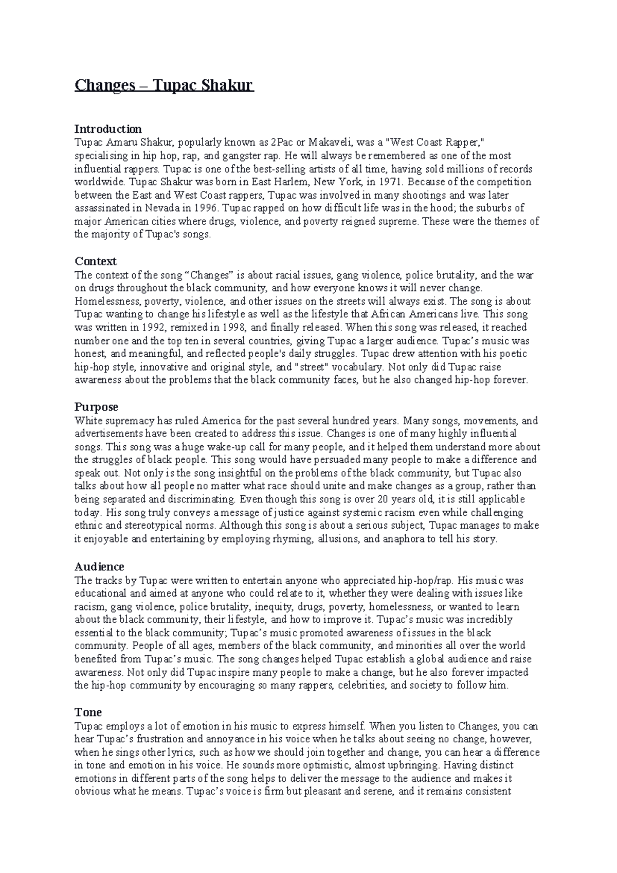 Tupac Changes - Writing - Changes – Tupac Shakur Introduction Tupac ...