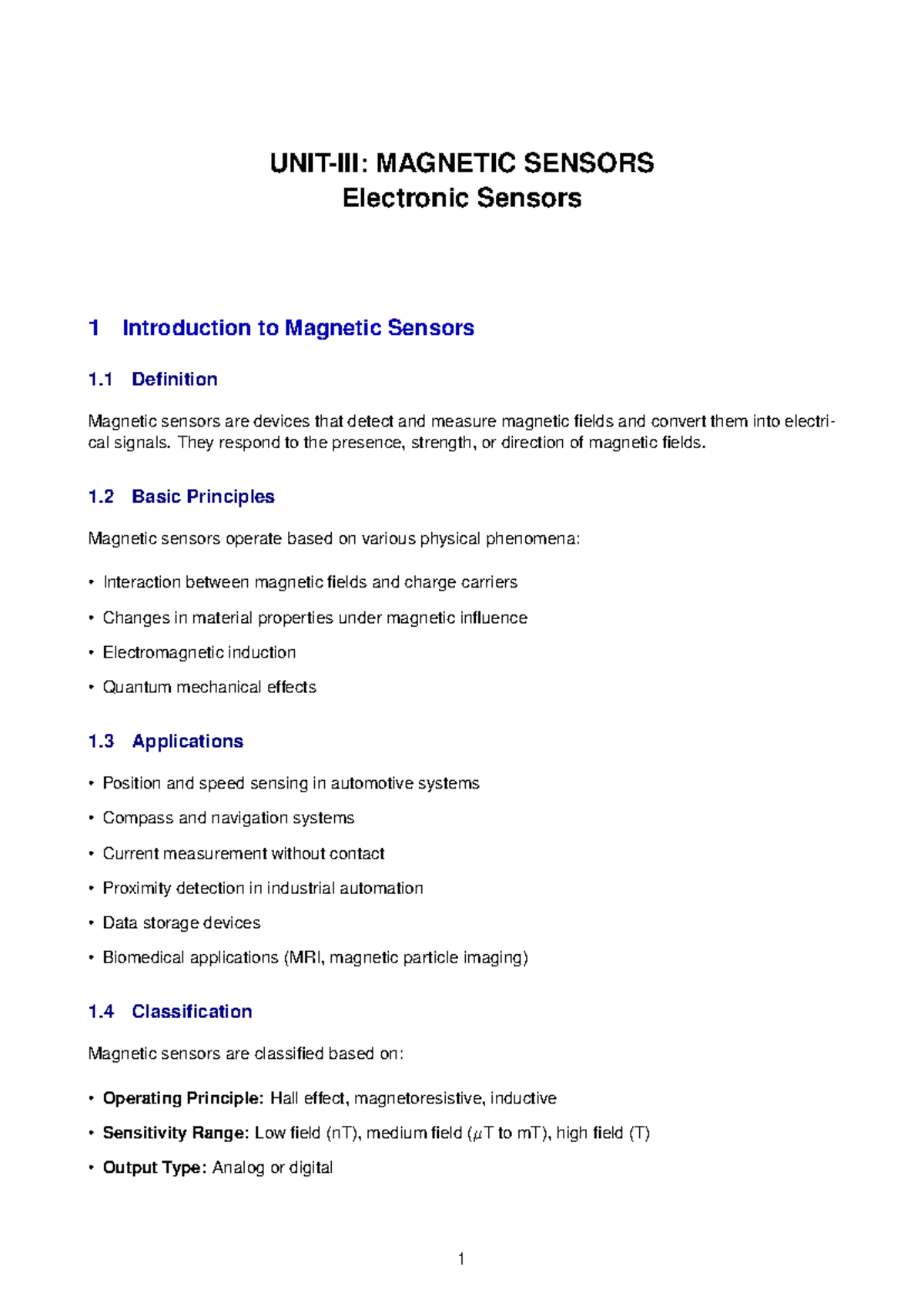 EC3 - Electronic Sensors: Chapter 3 Notes on Magnetic Sensors - Studocu