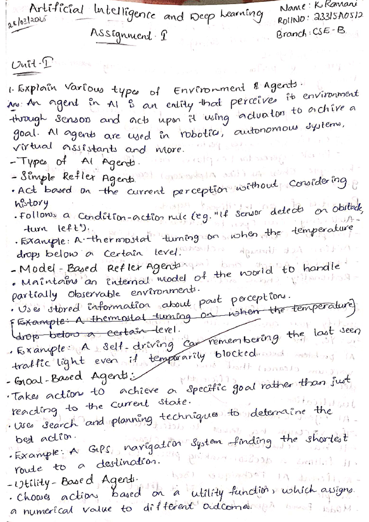 AIDL - Assignment I: Types of AI Agents and Their Environments - Studocu