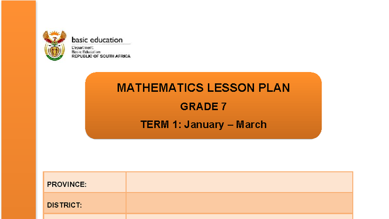 MATHEMATICS GRADE 7 TERM 1 LESSON PLAN: GEOMETRIC CONSTRUCTIONS - Studocu
