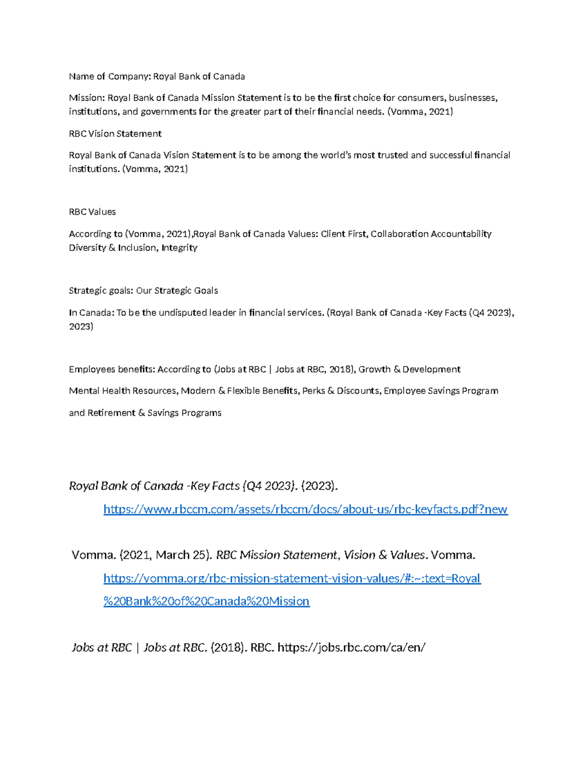 RBC - Mission, Vision, Values, and Strategic Goals Overview - Studocu