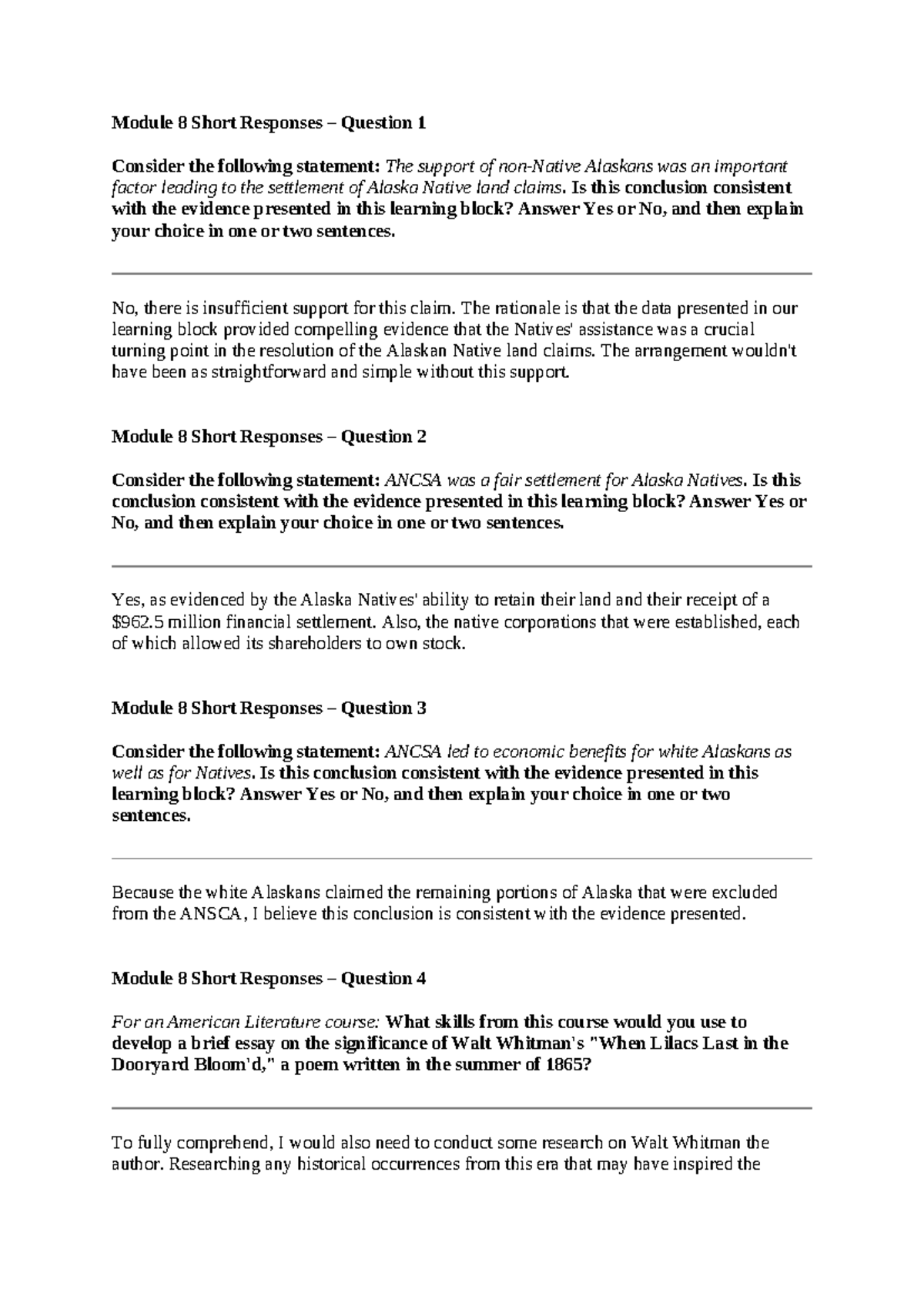 Module 8 Short Responses: Insights from Applied History Lecture Notes ...