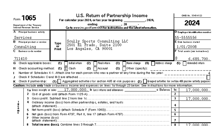 Form 1065 (2024) U.S. Return of Partnership Income for Scully Sports ...