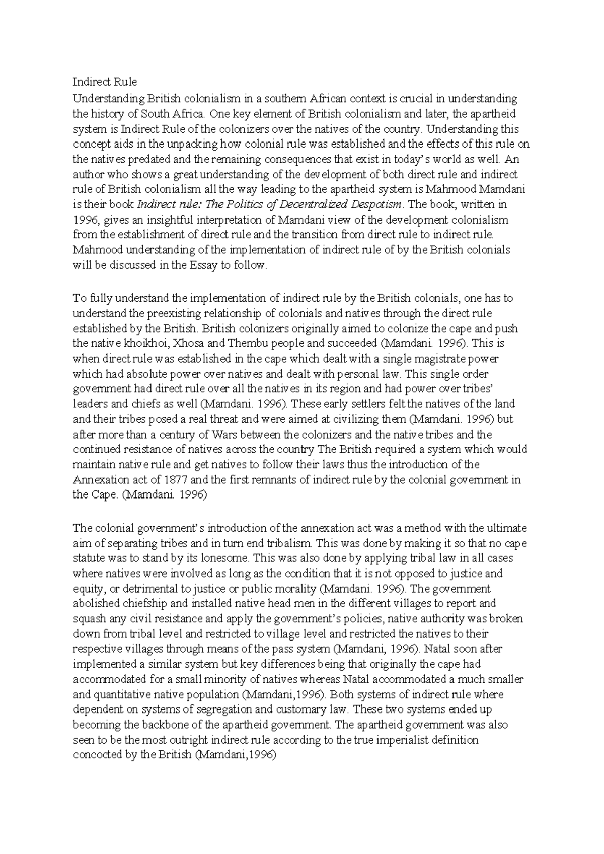 Understanding Indirect Rule: British Colonialism in Southern Africa ...