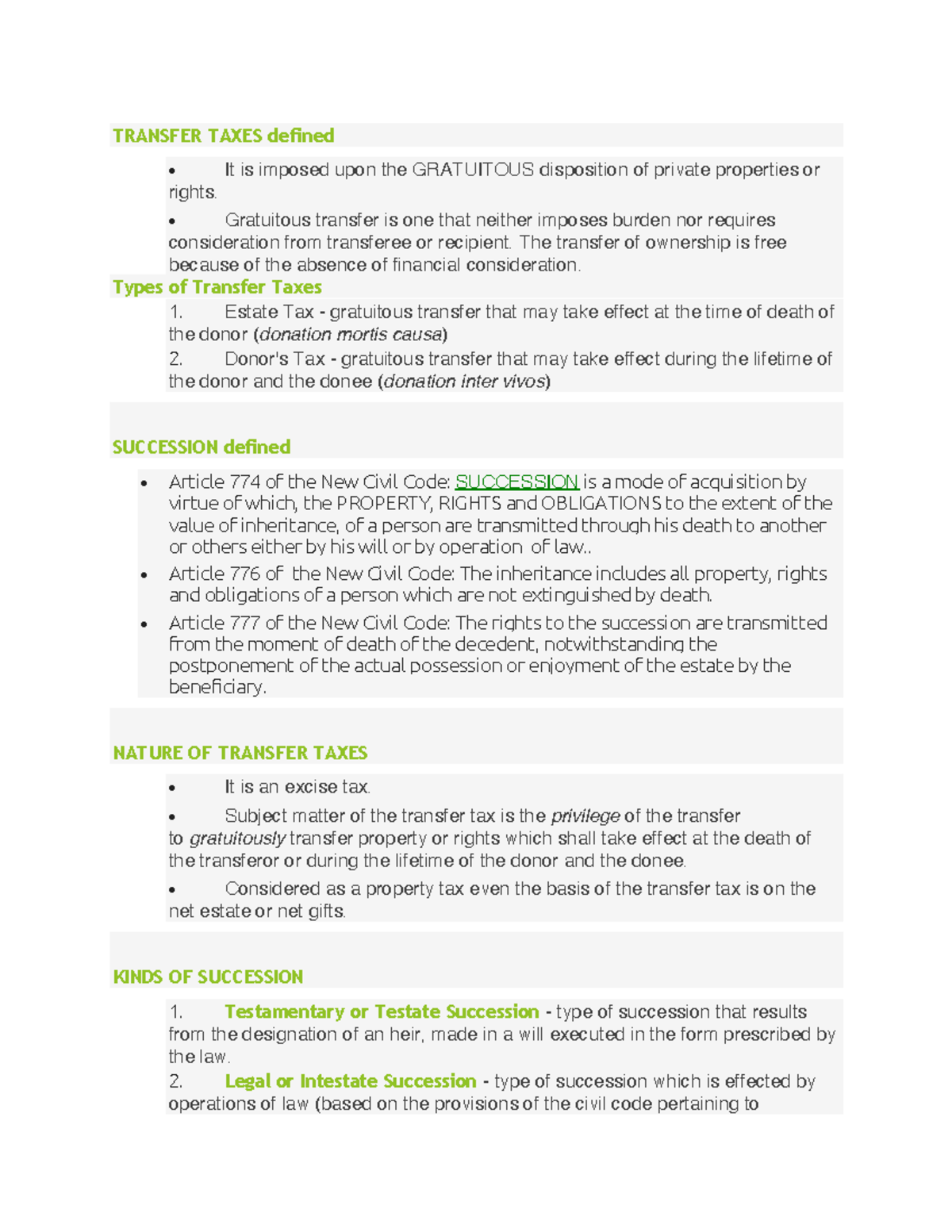 Estate Tax, Succession Laws & Gross Estate Details Explained - Studocu