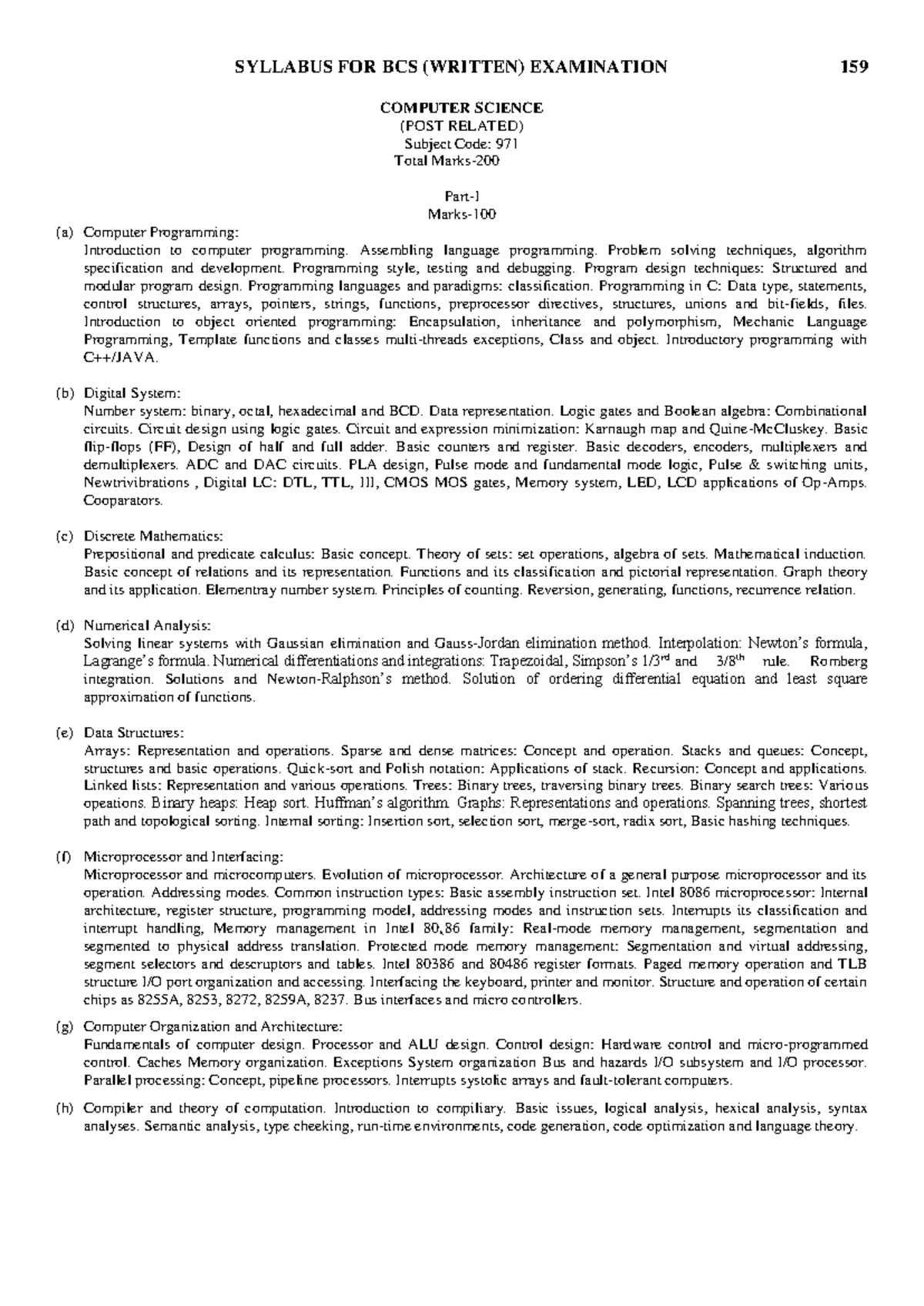 BCS Written Exam Syllabus for Computer Science (Code: 971) - Studocu