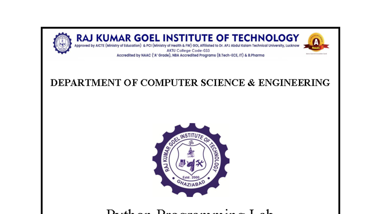 Cover page Python Practical File - Bachelor of pharmacy - DEPARTMENT OF ...