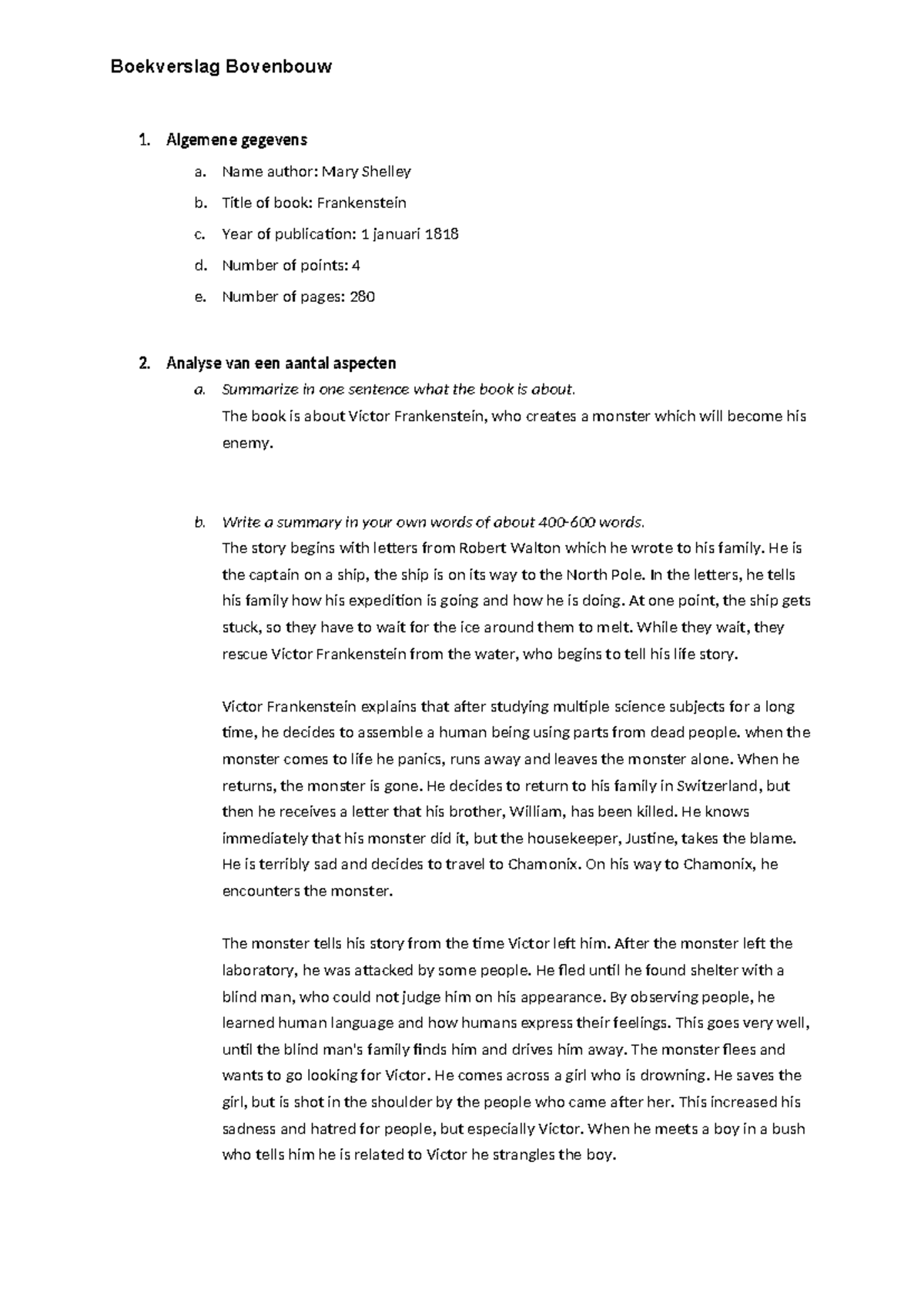Frankenstein Book Report - Analysis & Summary of Mary Shelley's Novel ...