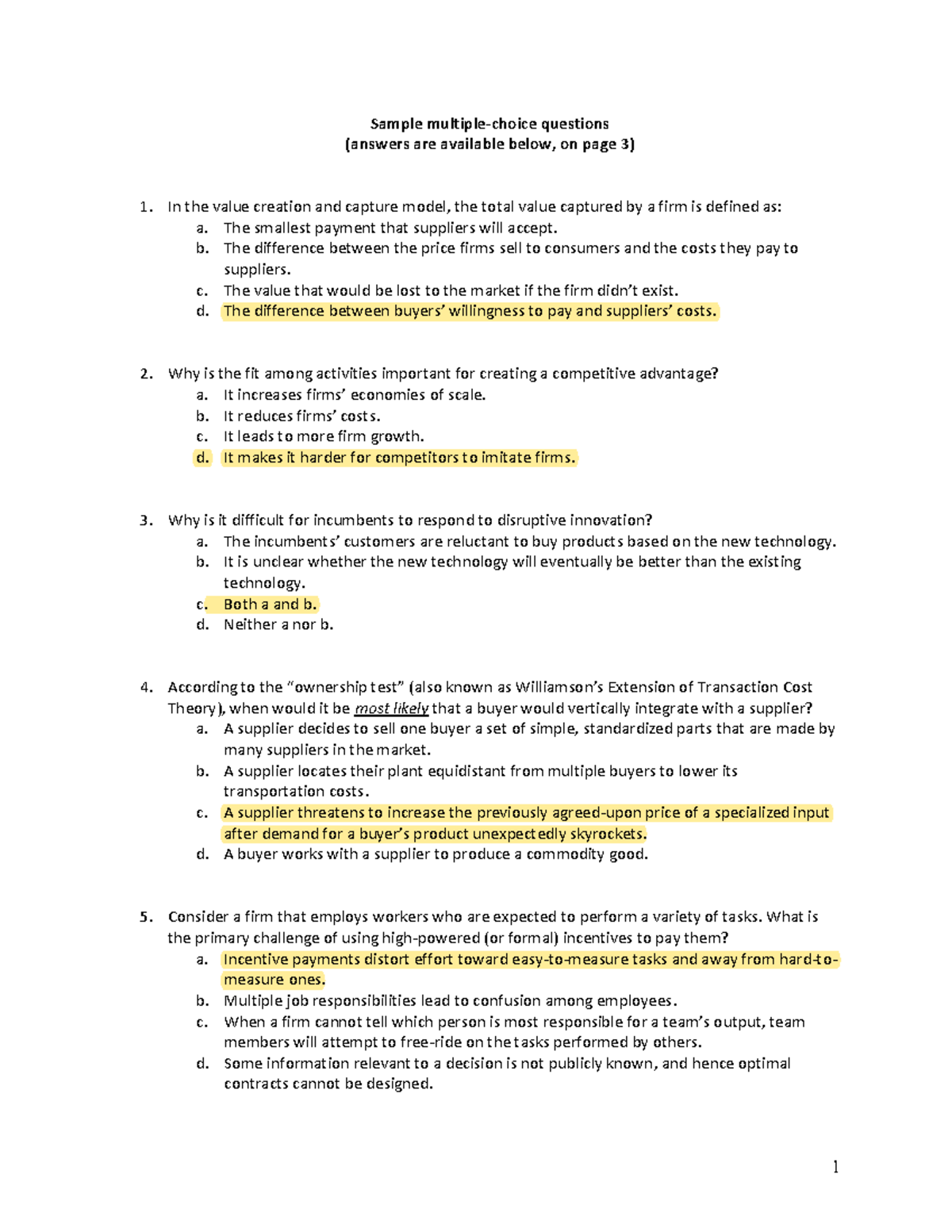 Sample Q&A for RSM392: Multiple Choice & True/False Questions - Studocu