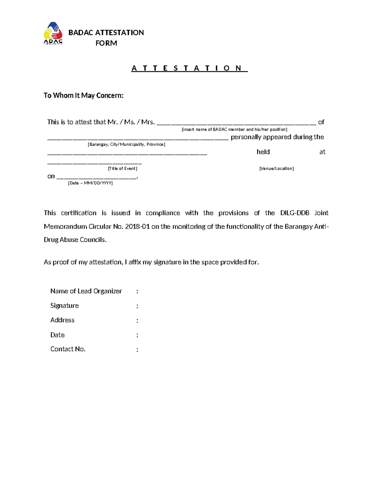 Badac FORM Attestation Form - BADAC ATTESTATION FORM A T T E S T A T I ...